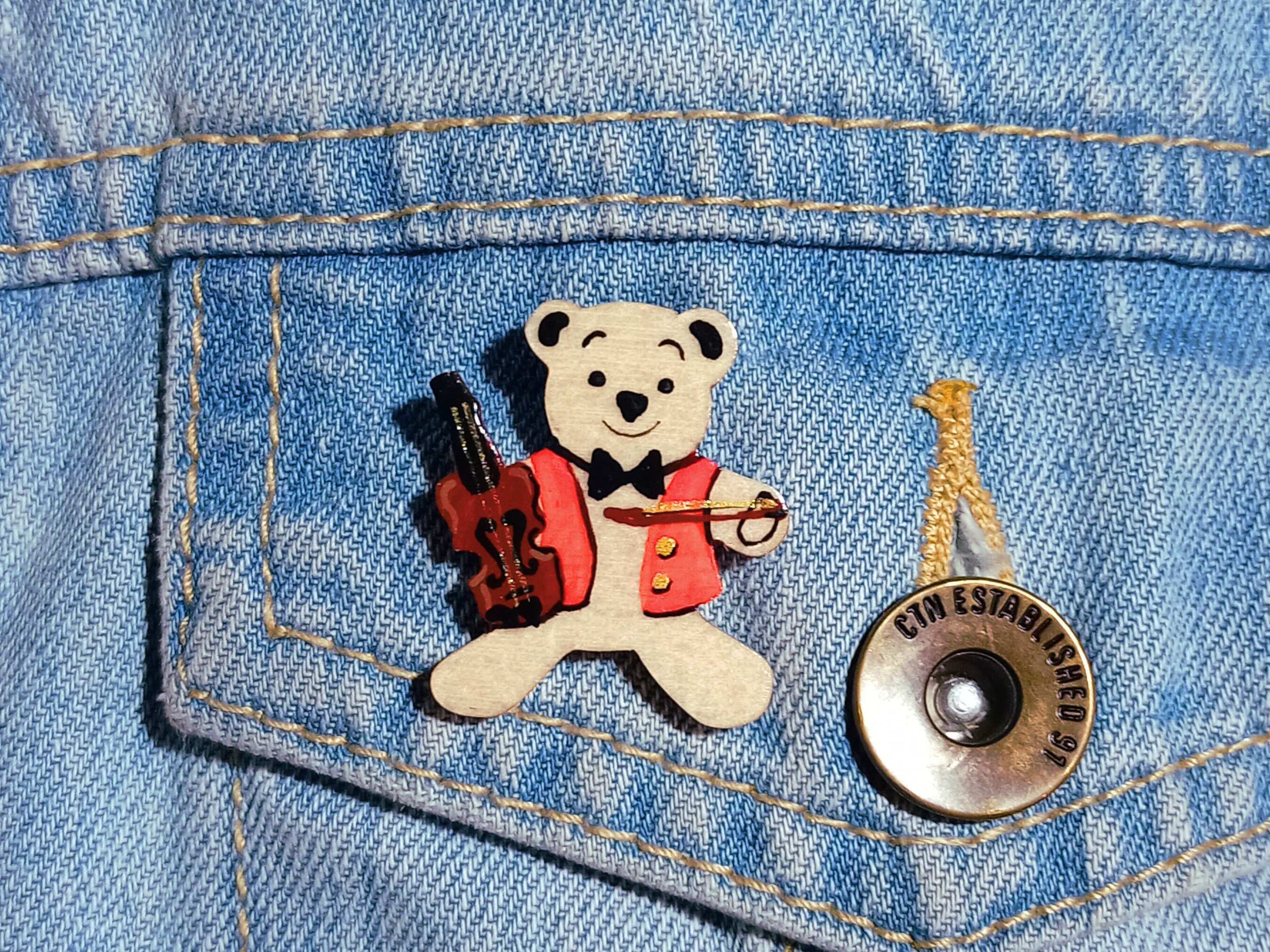 Violin Gift, Gift for Violinist, Teddy Bear Violin Pin Badge, Handmade ...