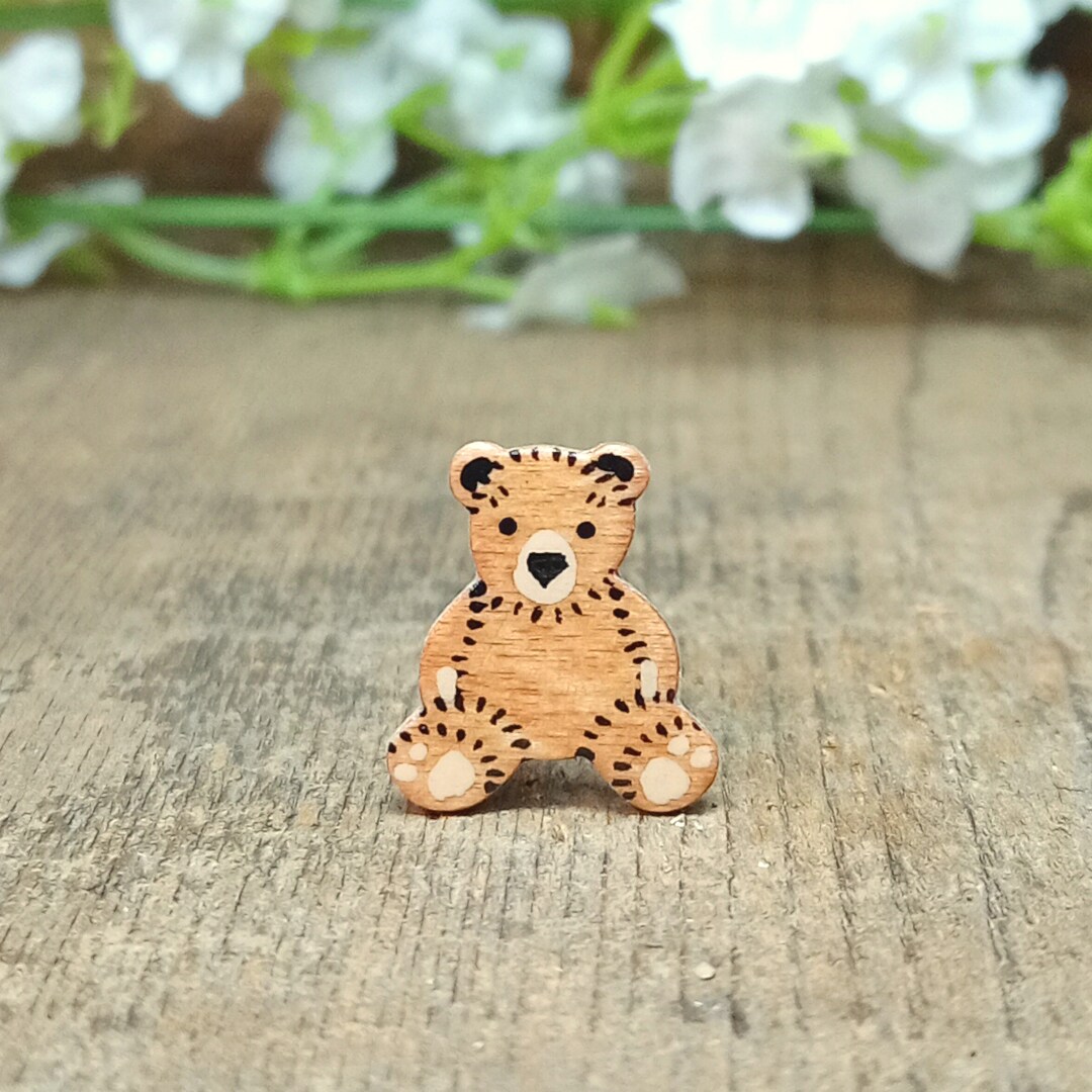 Tiny Bear Pin, Handmade Wooden Teddy Badge - Etsy