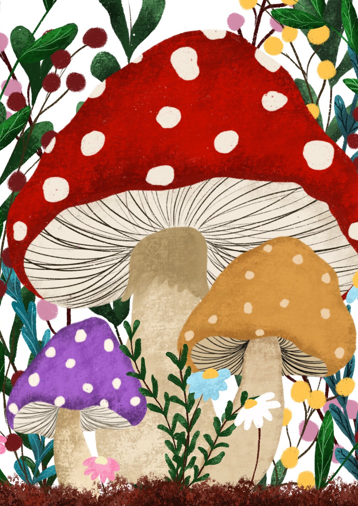 Ethereal Mushroom Art Print Floral Forest Illustration Toad - Etsy