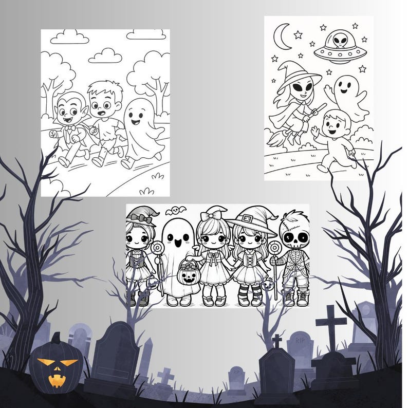 Halloween Coloring Pages – Printable PDF | Cute Ghost, Witch & Pumpkin ...