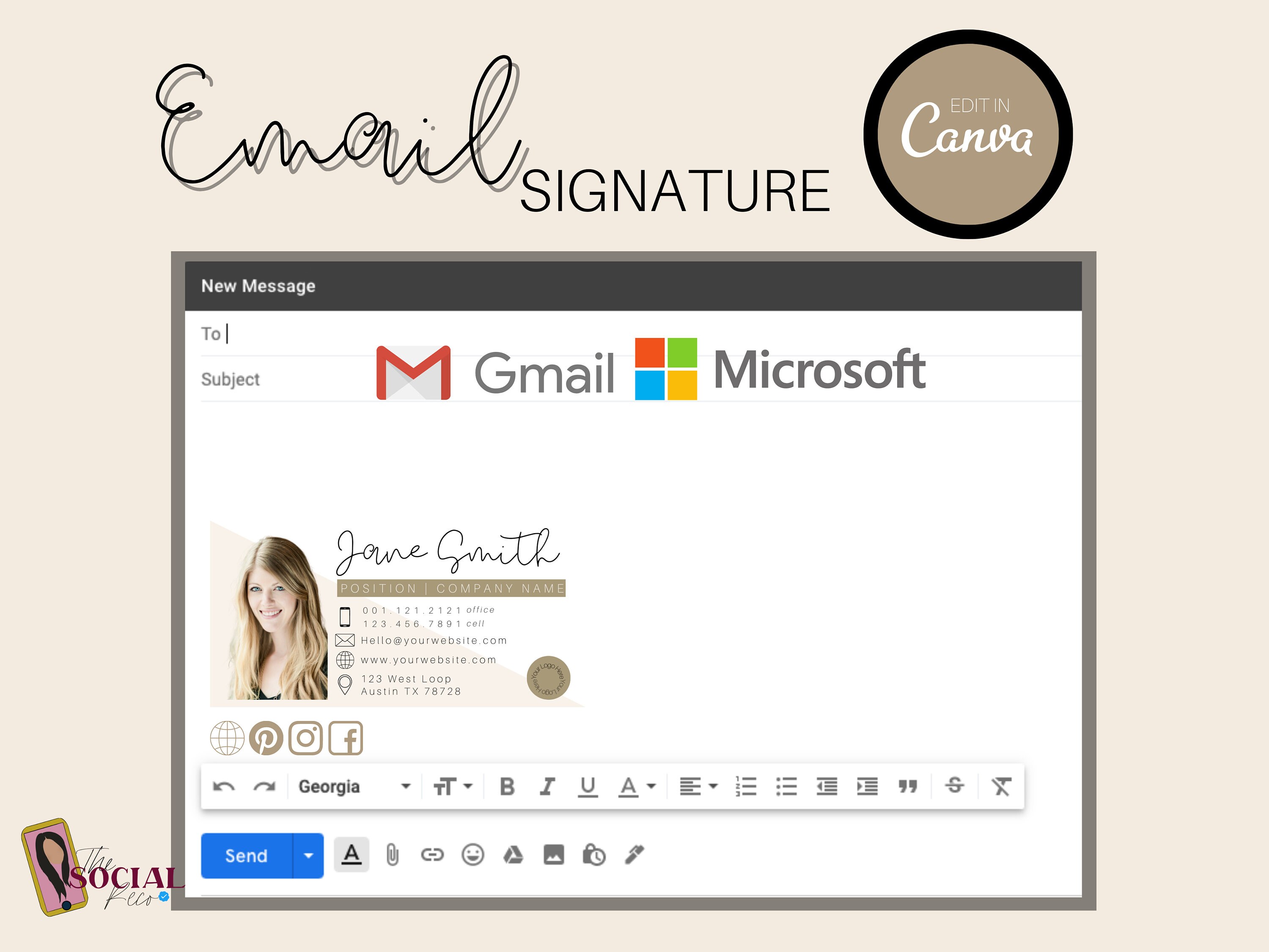Email Signature Template in Neutral Tones | Customized in Canva - Etsy