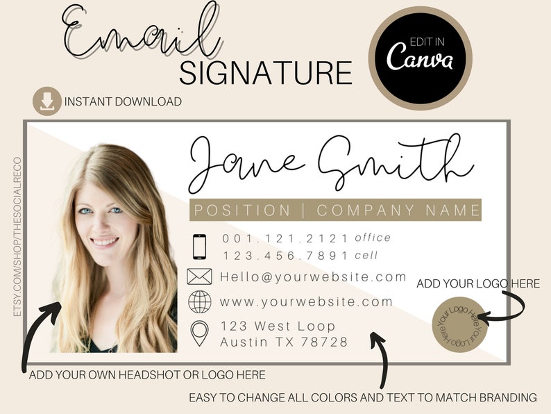 Email Signature Template in Neutral Tones Customized in - Etsy