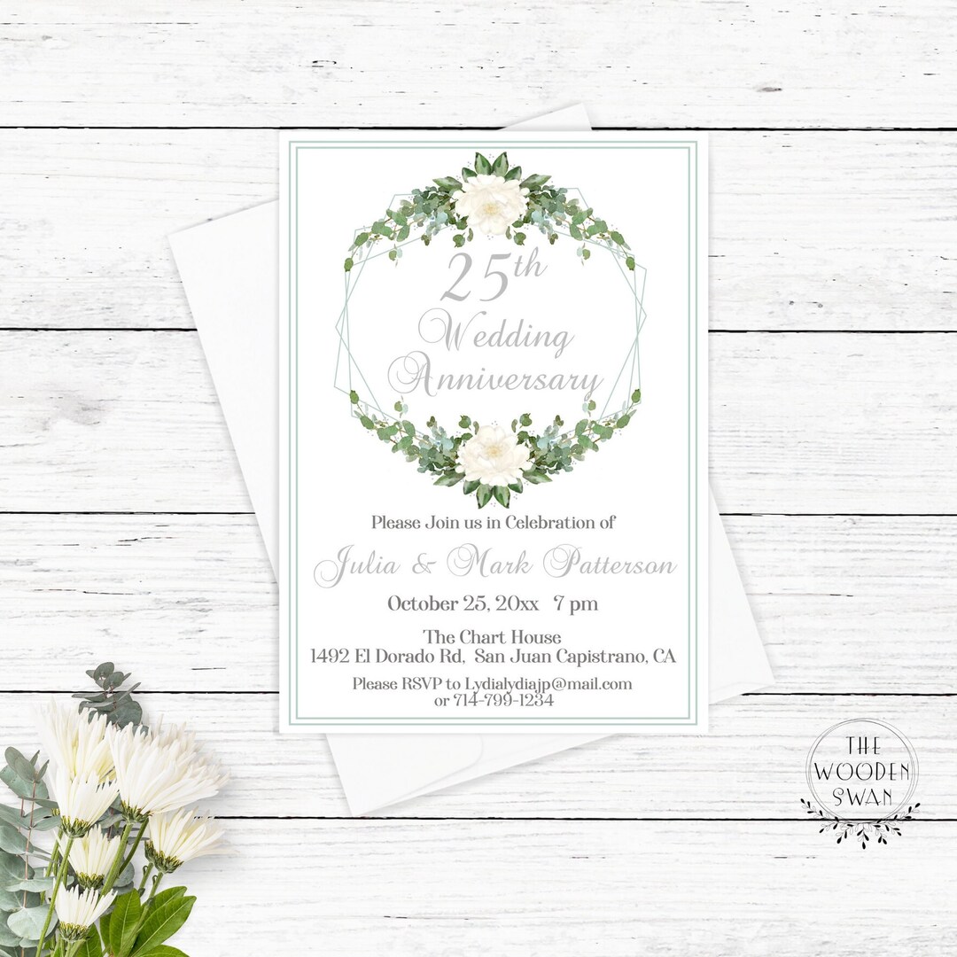 Printable Anniversary Invitation Template, Silver Anniversary, 25, 50 ...