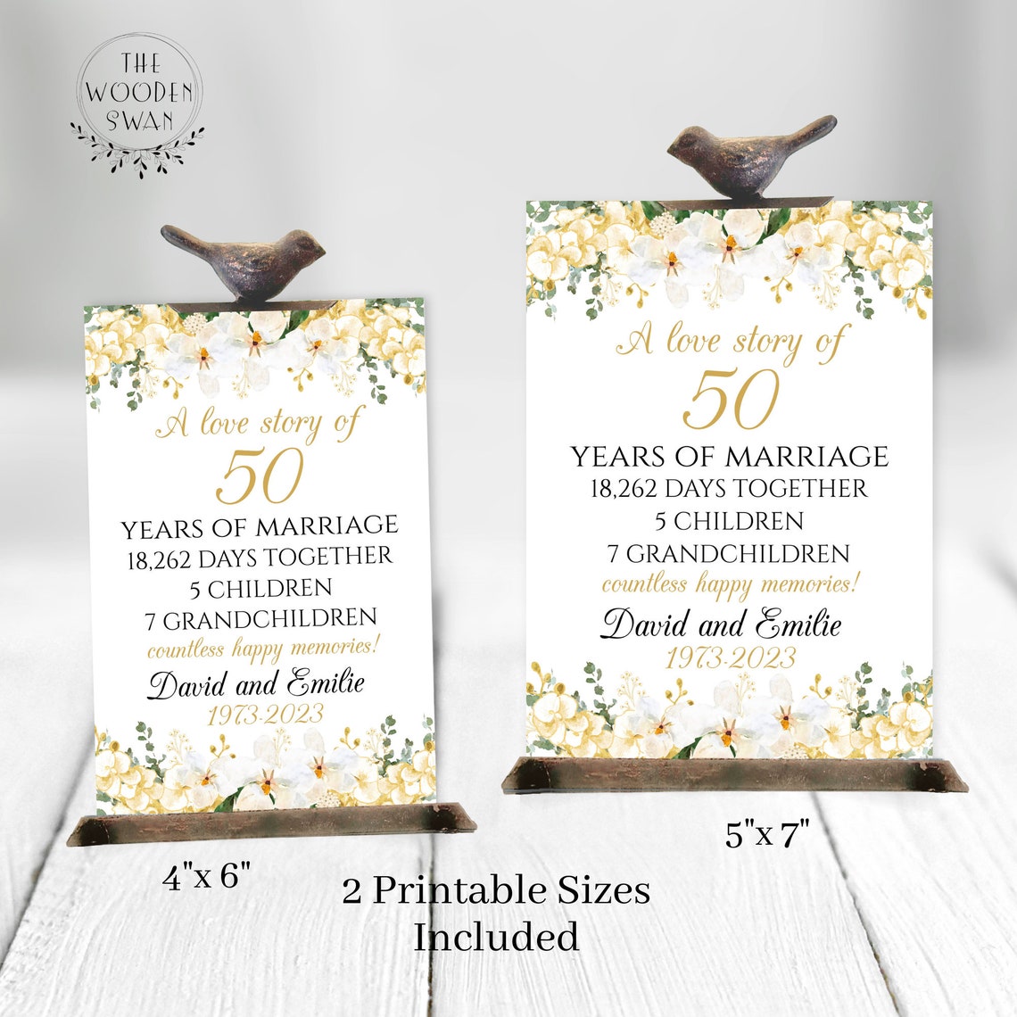 Printable Table Sign Template, 50th Wedding Anniversary, Modern Floral ...