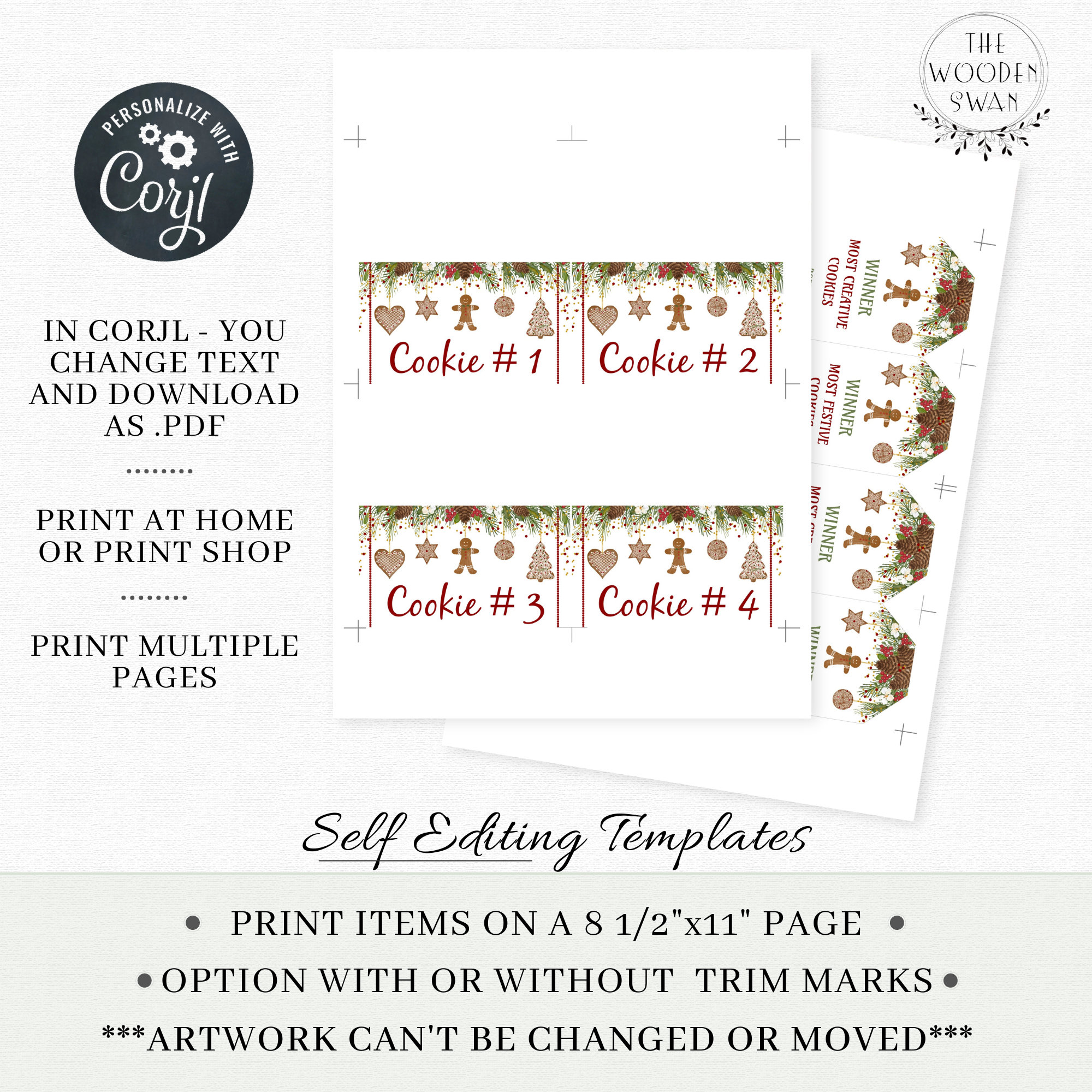 Printable Christmas Cookie Exchange Pack, DIY Templates, Cookie Swap ...