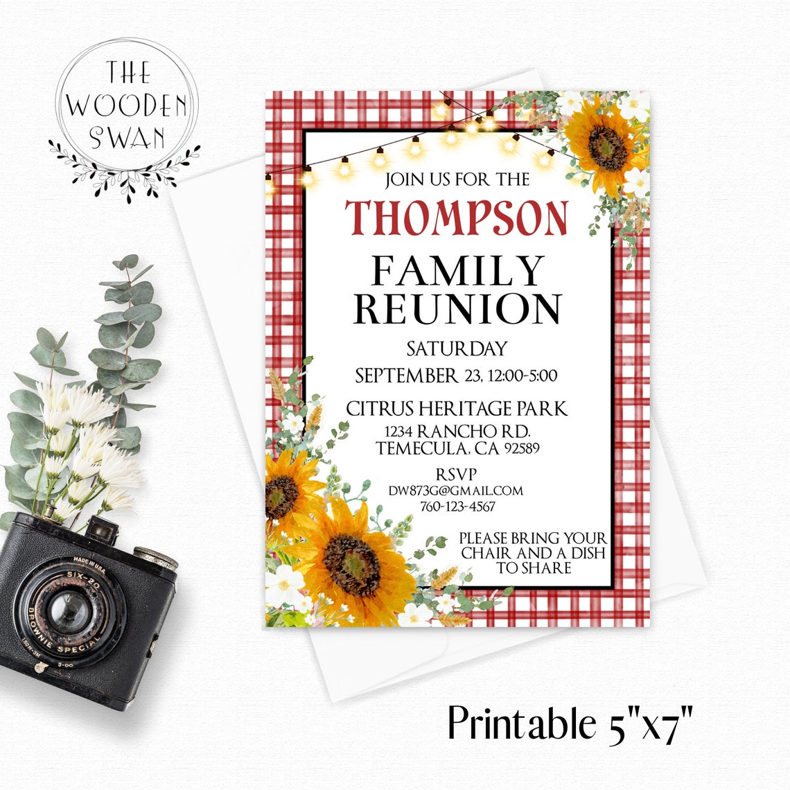 Family Reunion Invitation Template, Family Picnic, Reunion Party, 5x7 ...