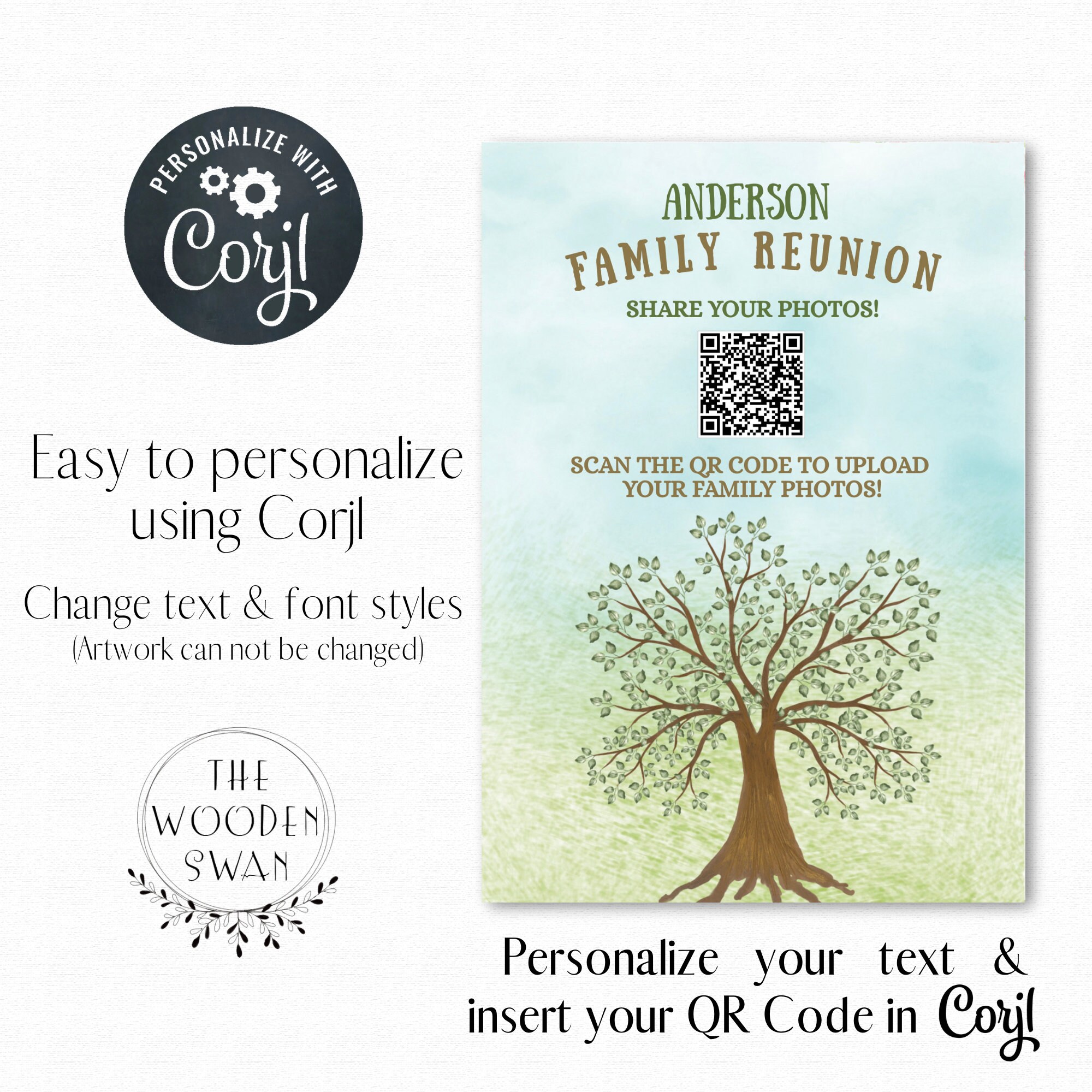 Printable Family Reunion QR Table Sign Template, Share Your Photo Party ...