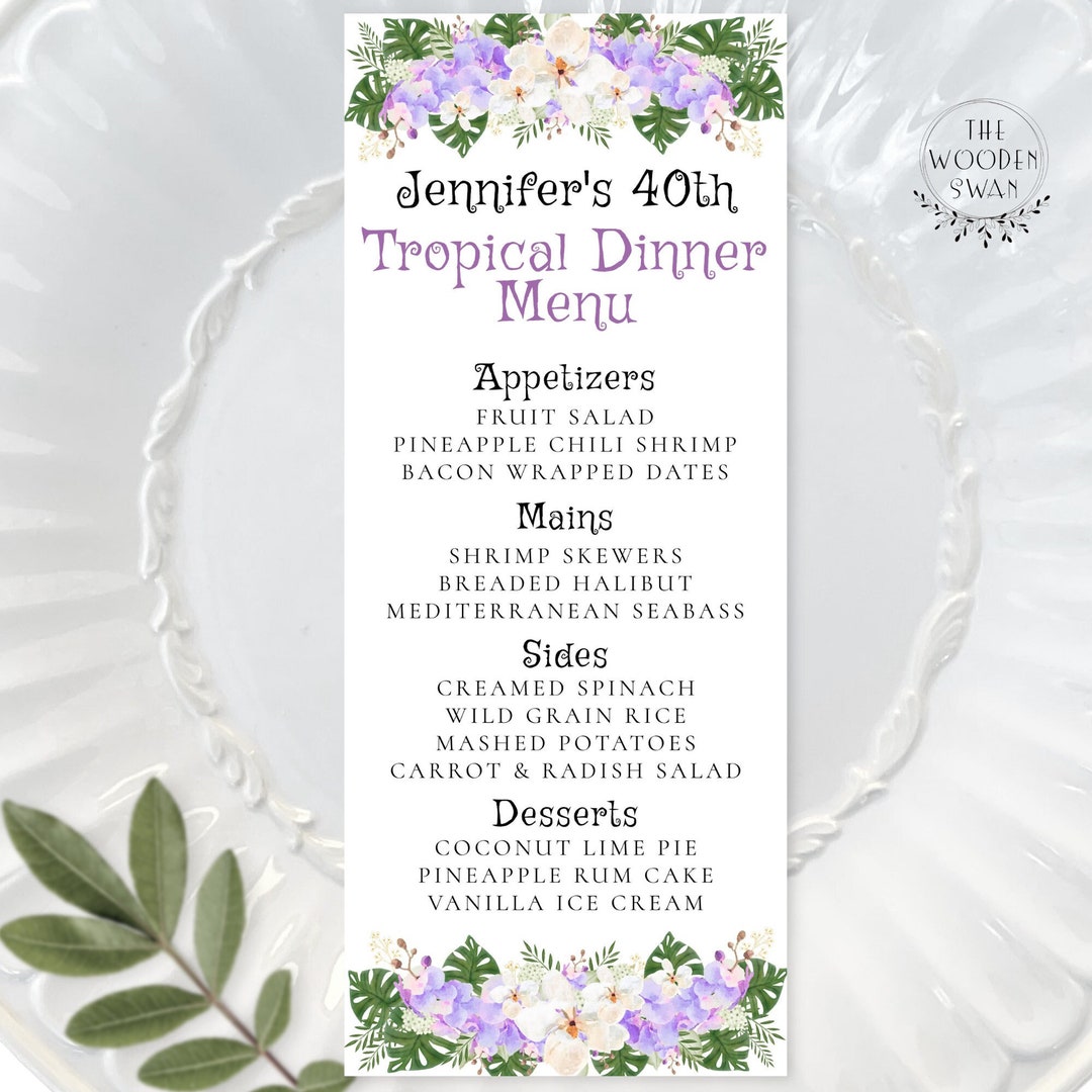 Printable Tropical Dinner Menu Template Luau Party Menu DIY - Etsy