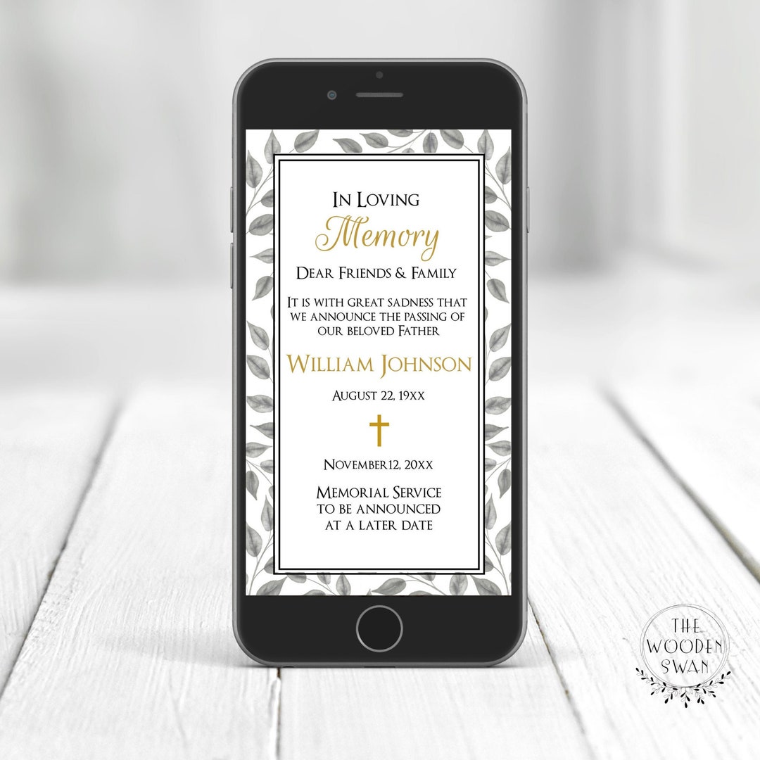 Electronic Passing Announcement Template, Memorial, Passing of Loved ...