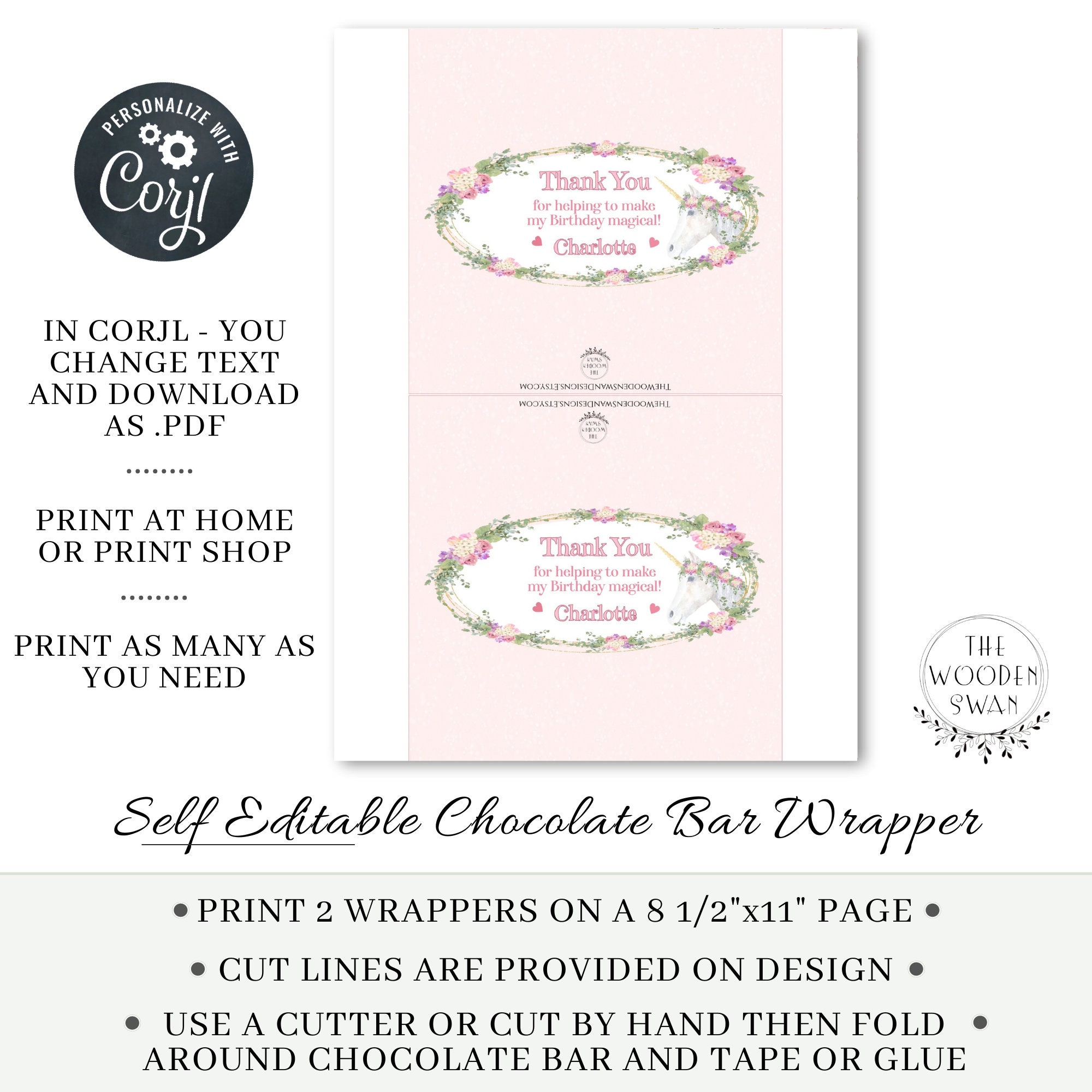 Printable Chocolate Bar Wrapper, Girls Birthday, 1.55 Hershey, Pink and ...