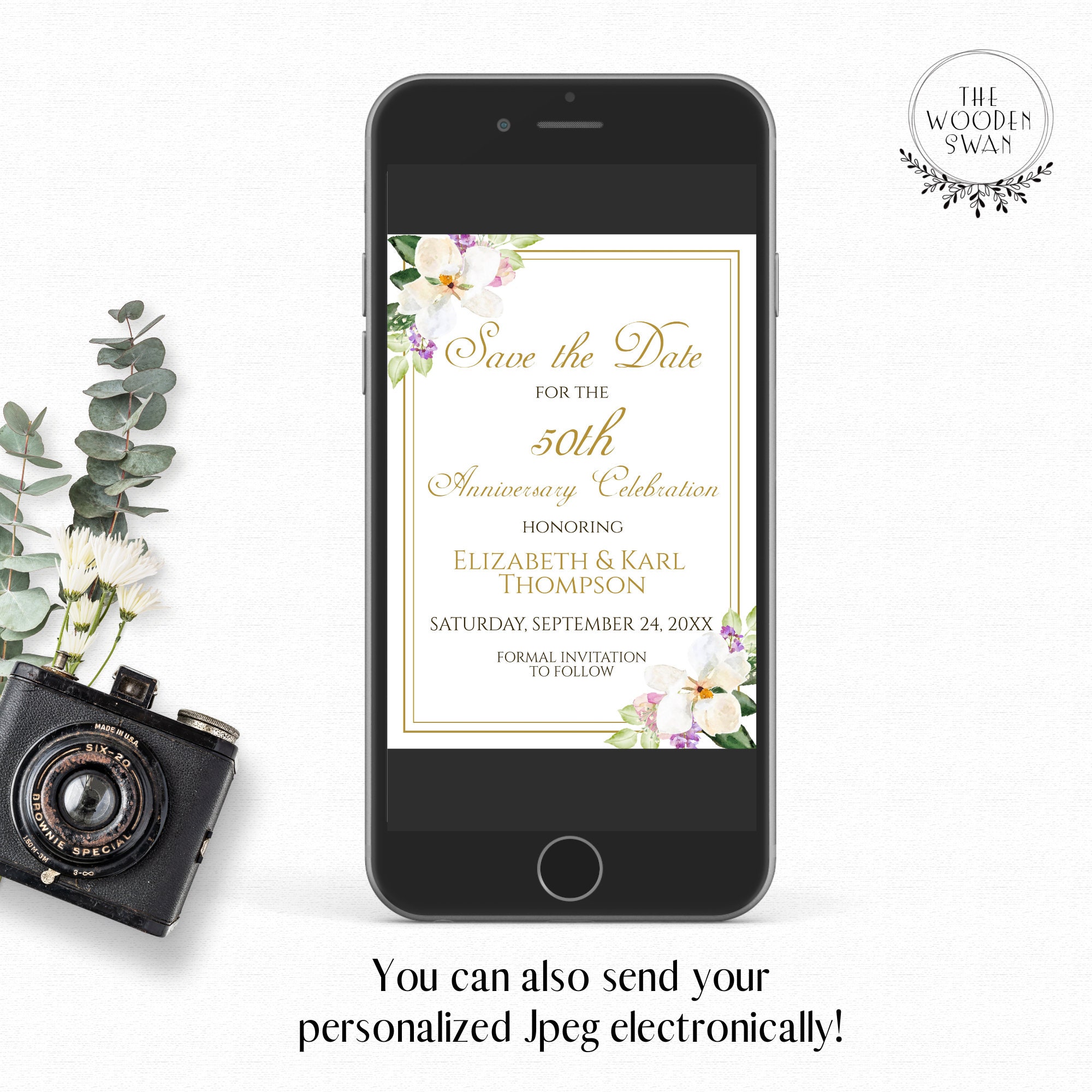Printable Save the Date Template, DIY, Invitation, Golden Anniversary ...
