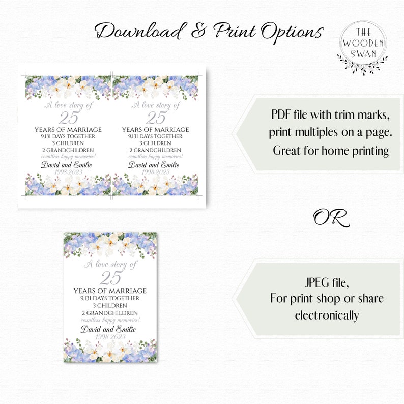 Printable Table Sign Template, 25th Wedding Anniversary, Modern Floral ...