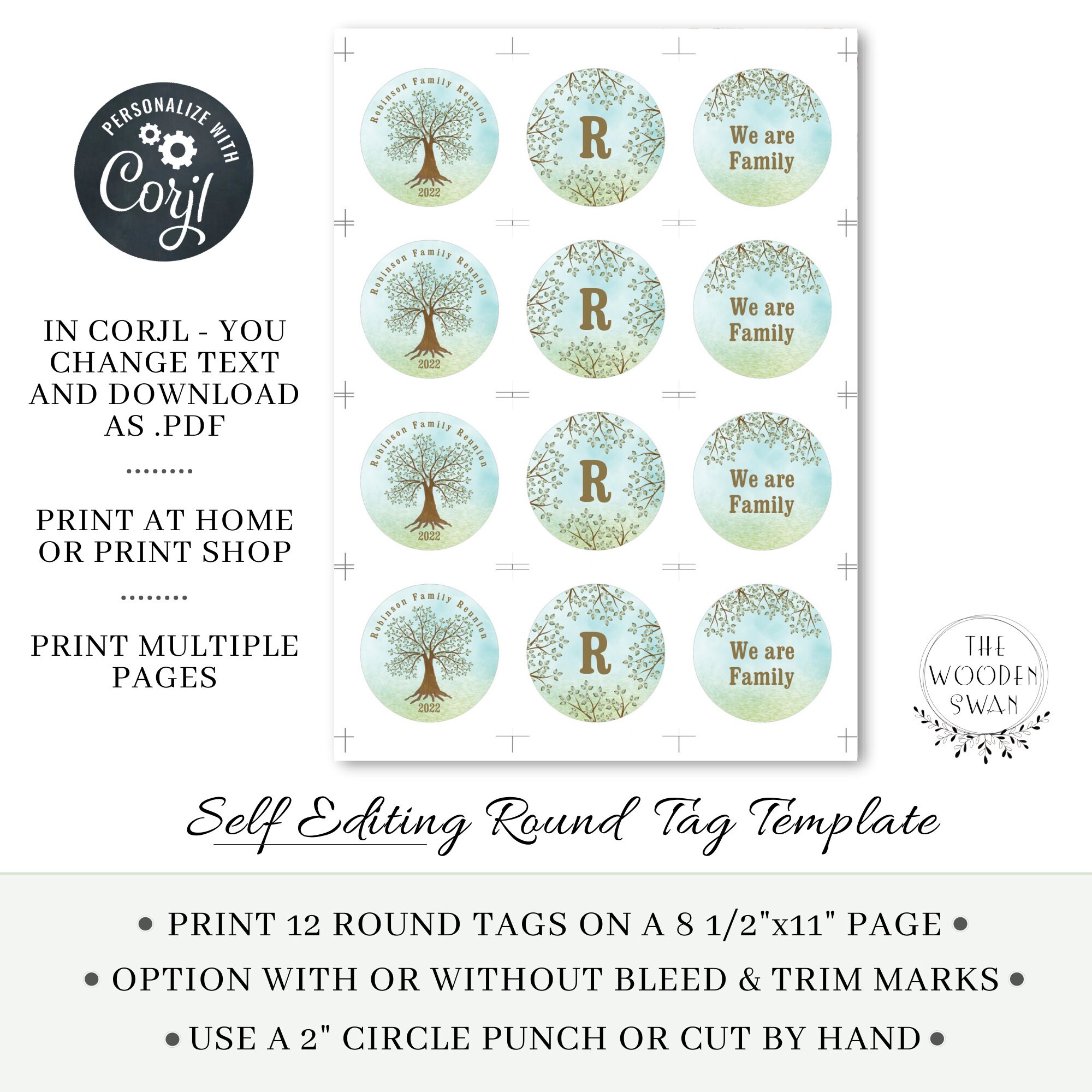 Family Reunion Cupcake Topper Template, Round Gift Tags, Family Reunion ...