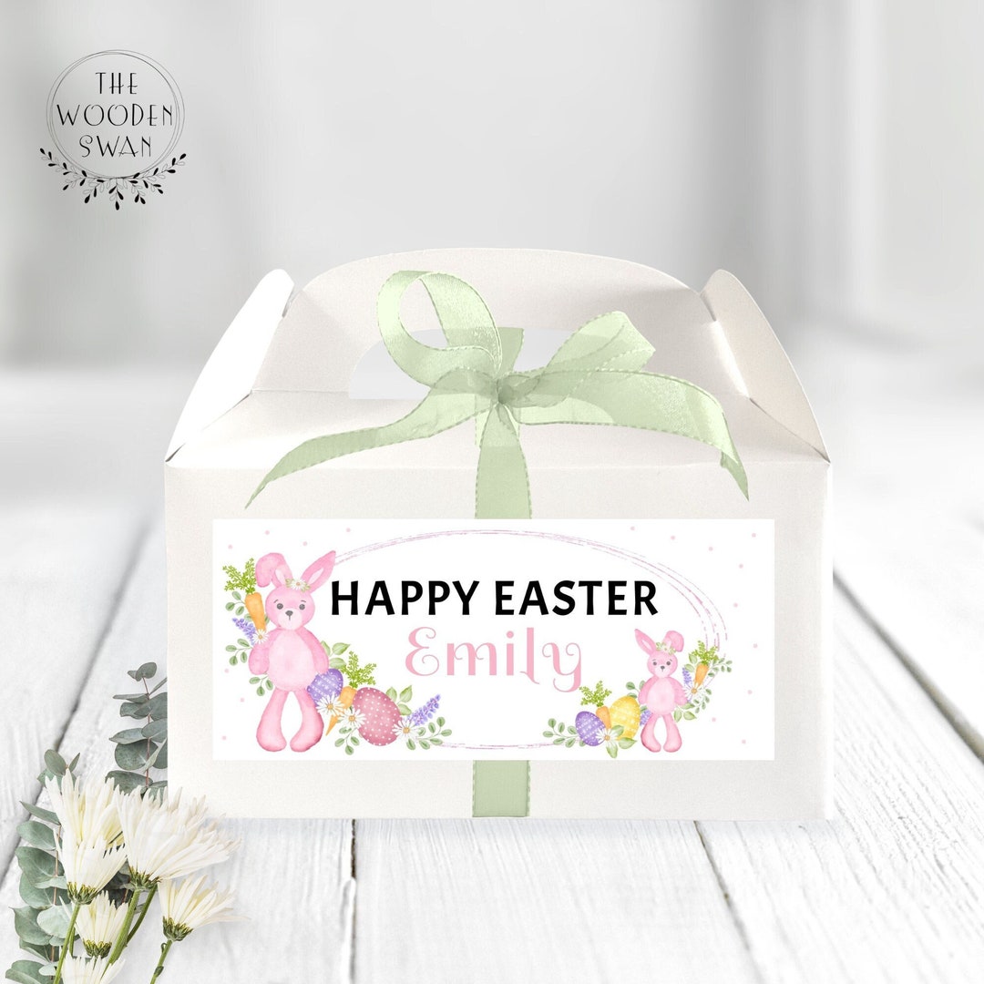 Printable Easter Gable Box Label Template, Gift Box Label, Personalized Activity Box Label, Pink ...