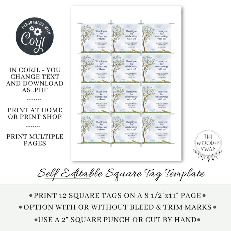 Family Reunion 2 Square Tag Template, Square Gift Tags, Family ...
