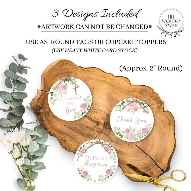 Baptism Round Tag Template Gift Tags Baby Girl Favor Tags - Etsy