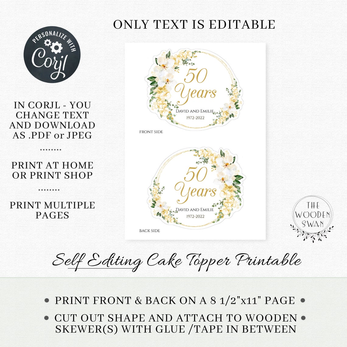 Printable Cake Topper Template, 50th Anniversary, Any Event ...