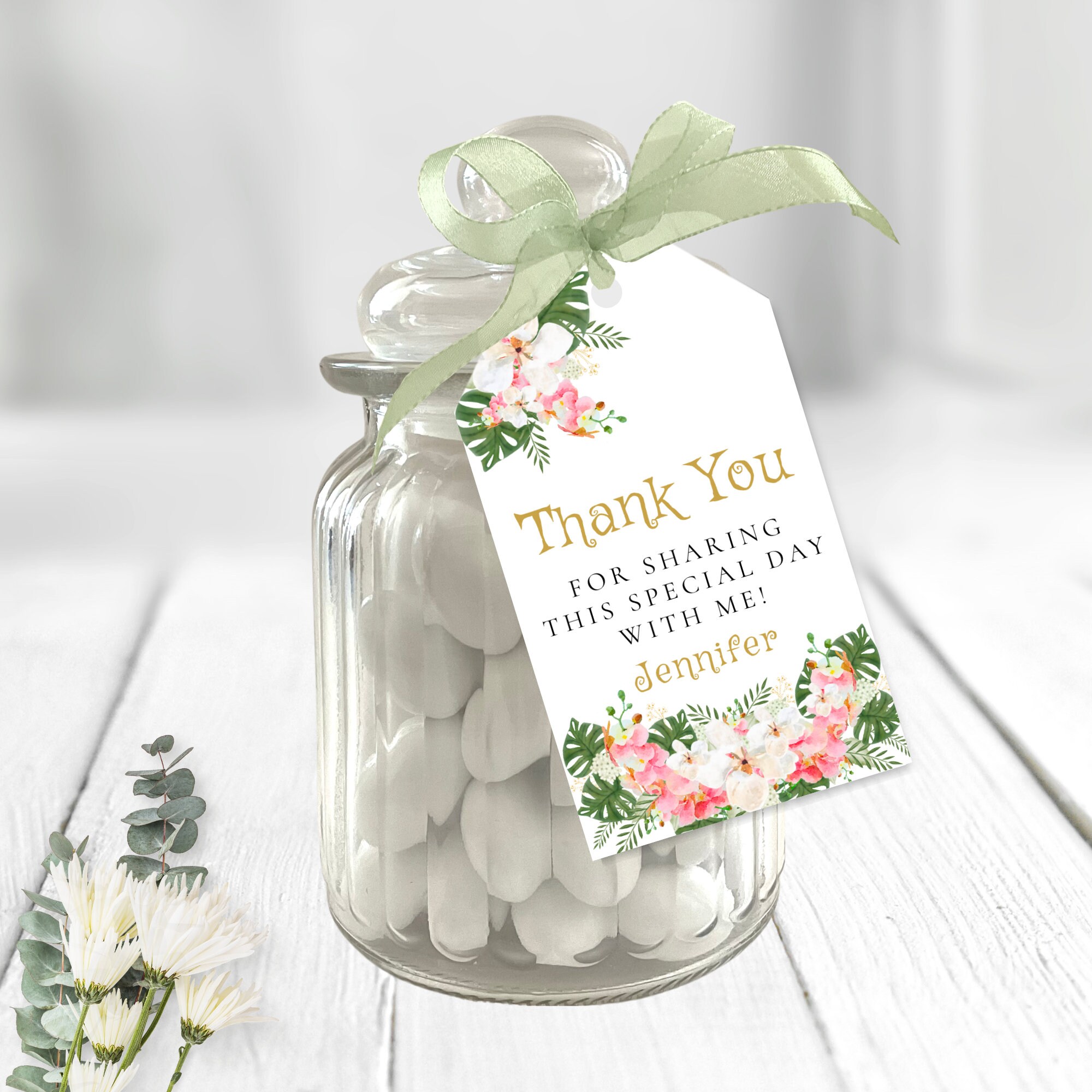 Printable Tropical Favor Tag Template, Thank You Gift Tag, Tropical ...