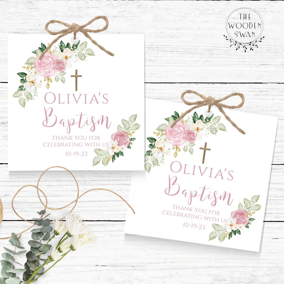 Printable Baptism 4" Square Tag Template, Square Gift Tags, Christening ...
