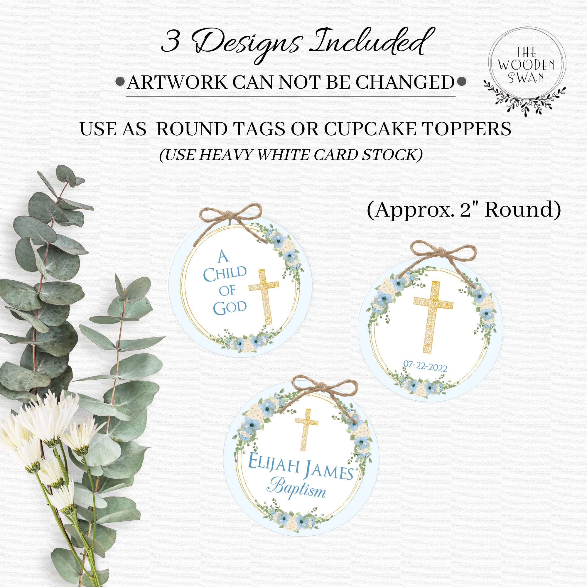 Baptism Round Tag Template, Cupcake Toppers, Round Gift Tags ...