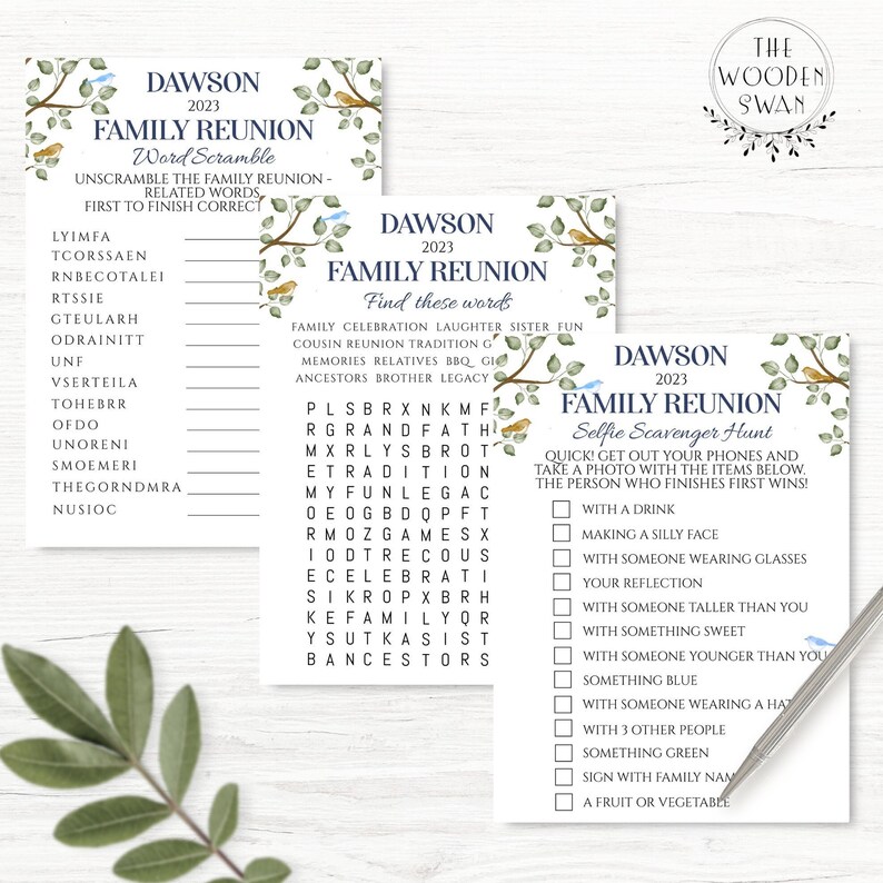 Printable Family Reunion Game Templates, 3 Games, Family Gathering Fun ...