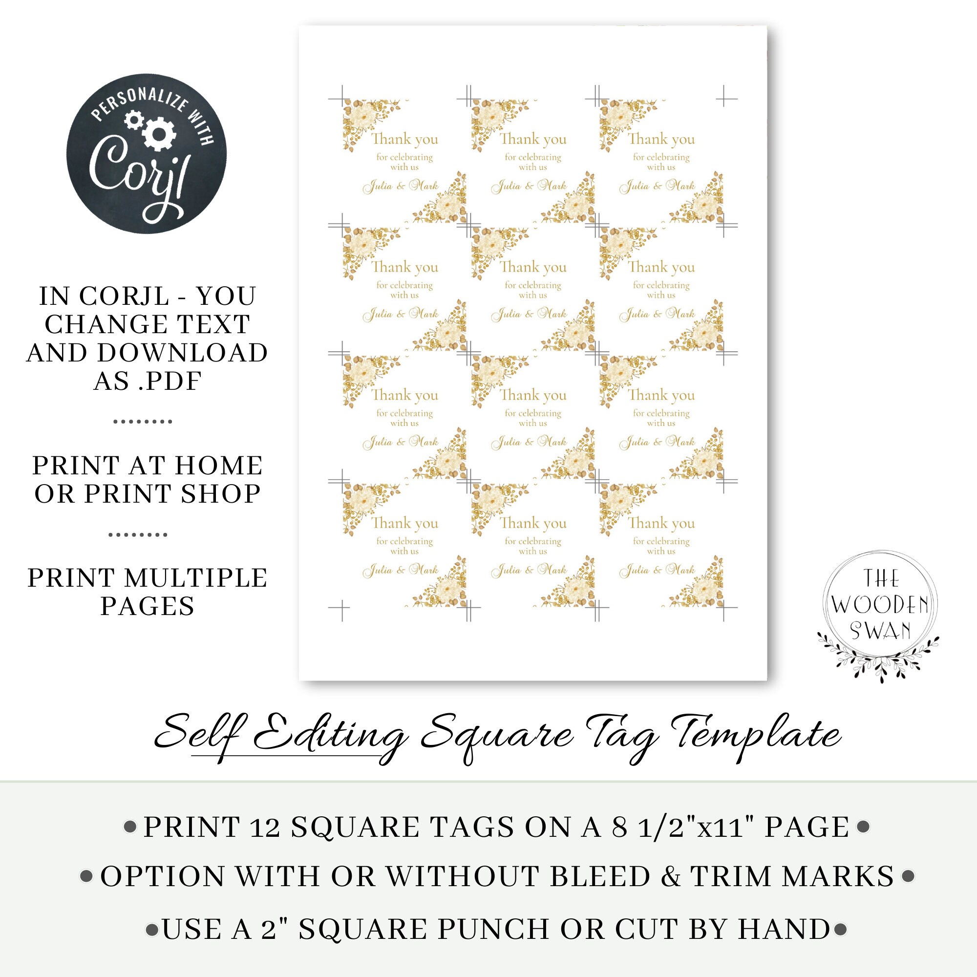 Anniversary 2 Square Tag Template, Square Gift Tag, Anniversary Party ...