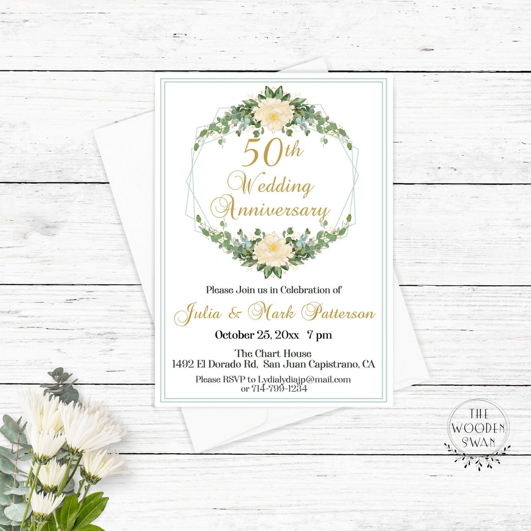 Printable Anniversary Invitation Template, Golden Anniversary, 25, 50 ...