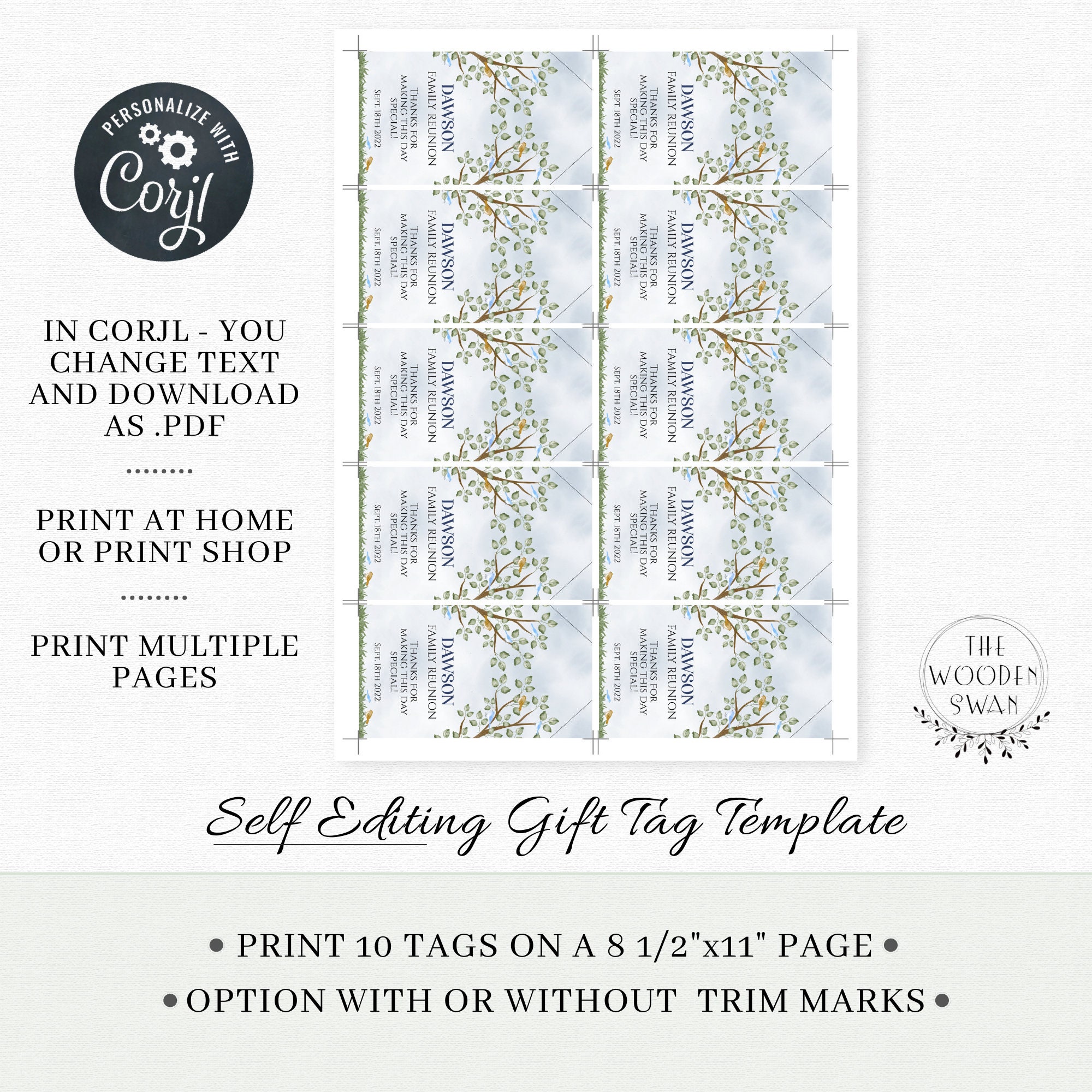 Printable Favor Tag Template, Family Reunion Gift Tag, Thank You Favor ...