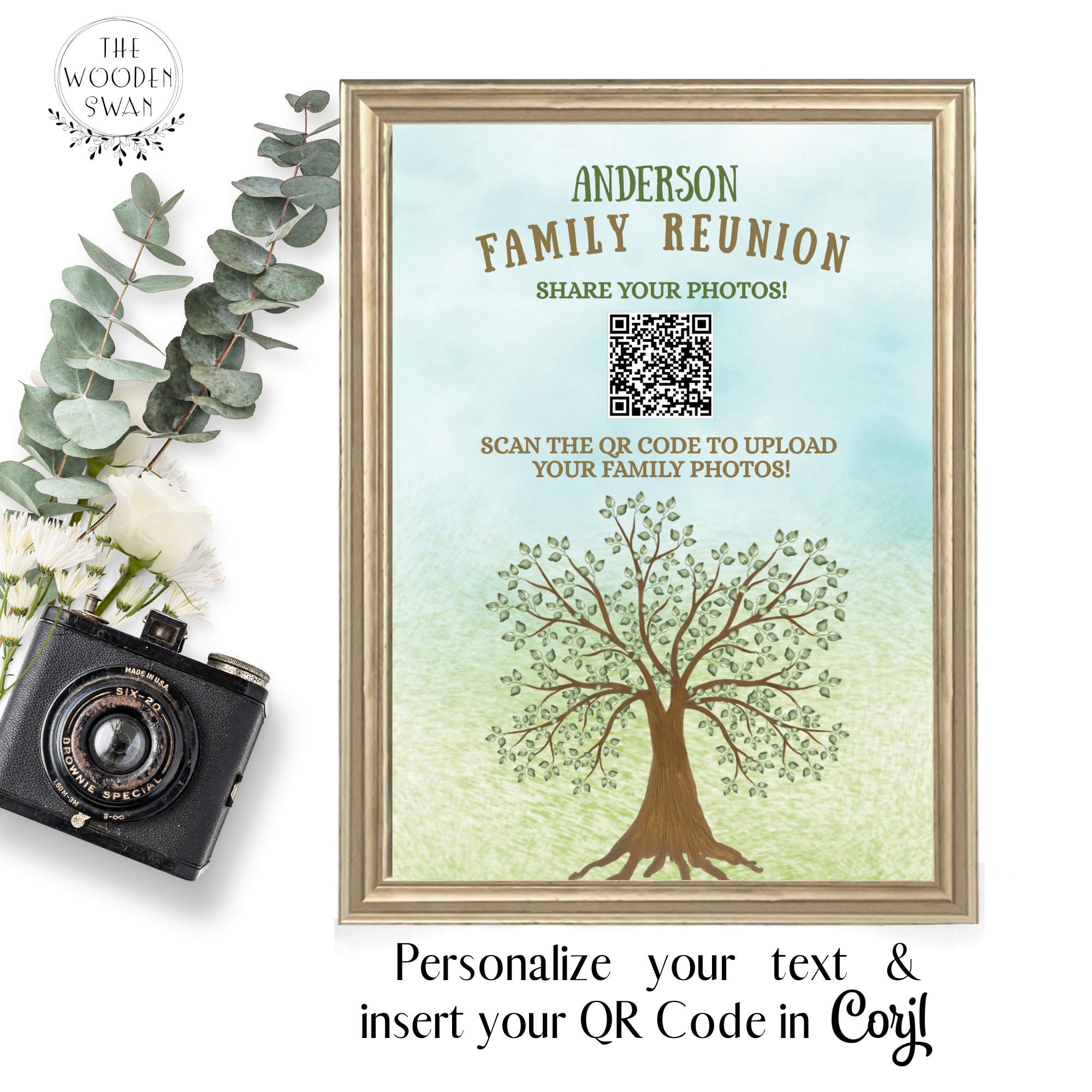 Printable Family Reunion QR Table Sign Template, Share Your Photo Party ...