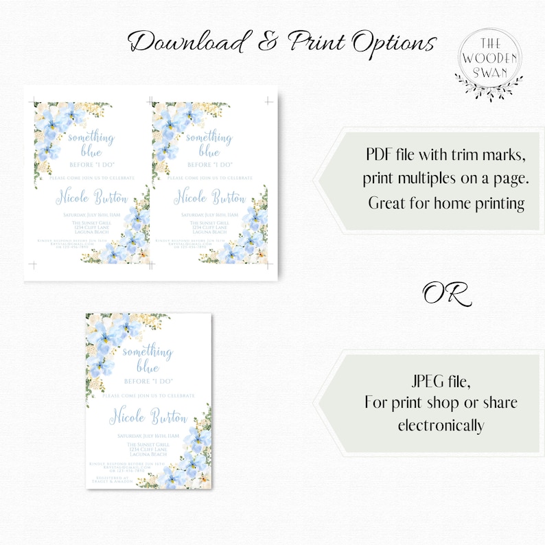 Printable Cottagecore Bridal Shower Invitation Template, Something Blue ...