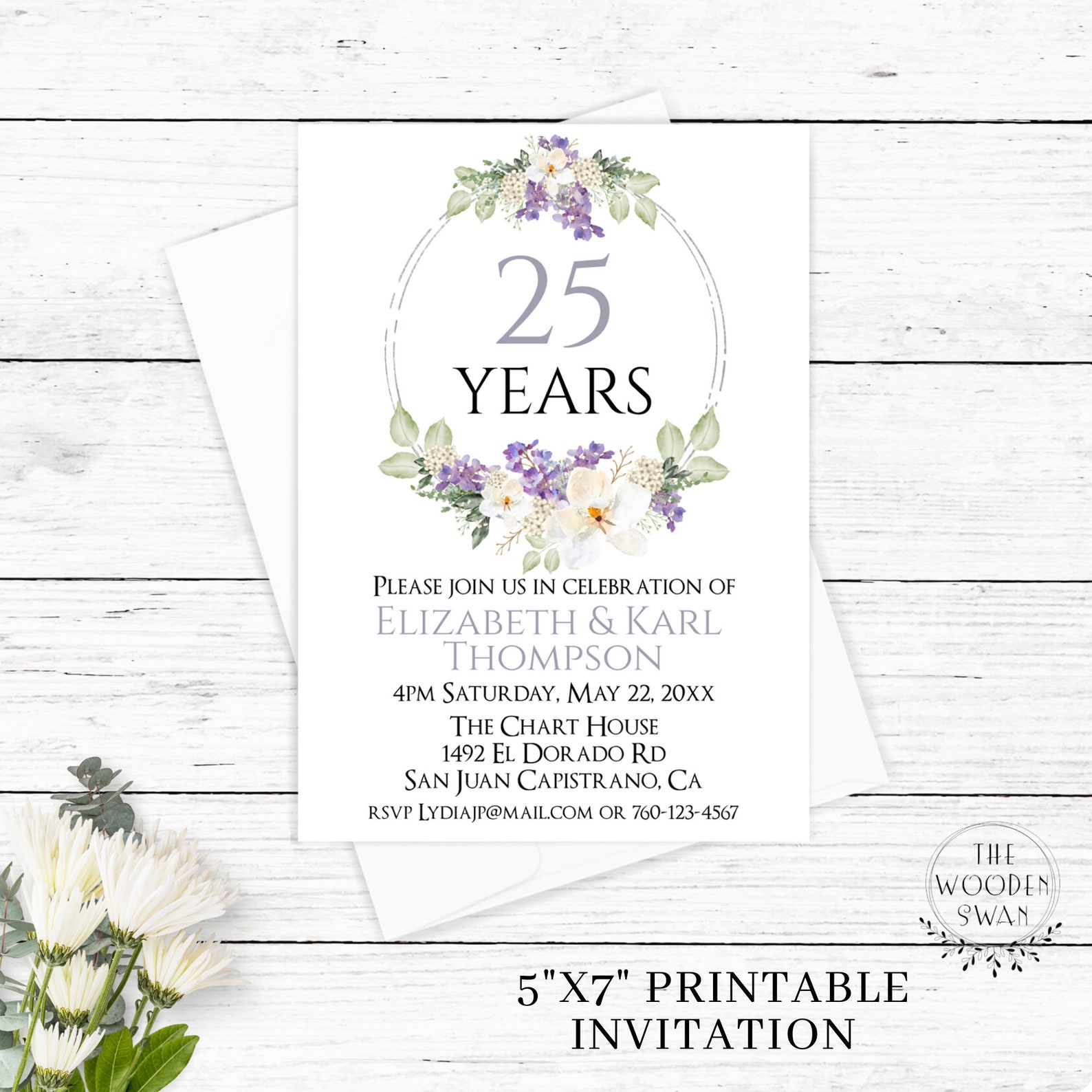 Printable 25th Anniversary 4 Item Template Bundle, 5x7 Invitation ...