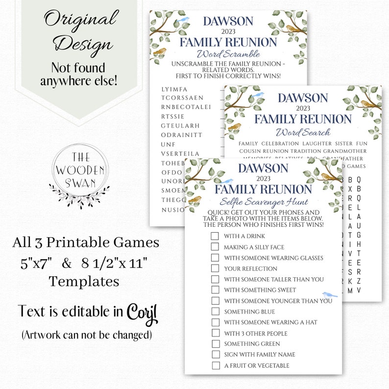 Printable Family Reunion Game Templates, 3 Games, Family Gathering Fun ...