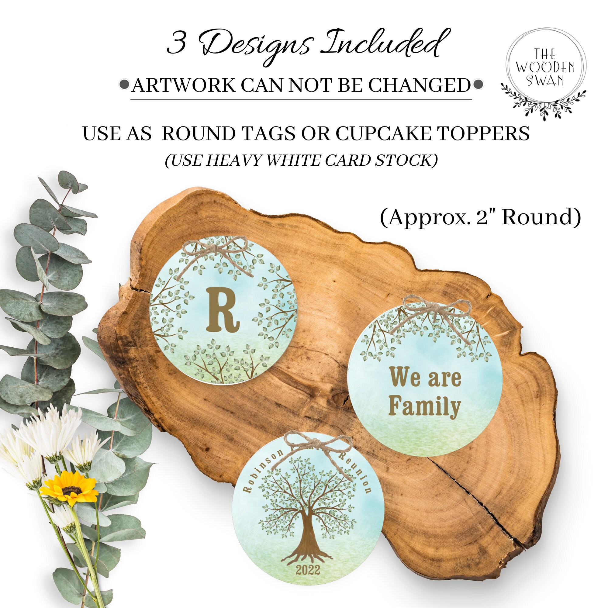 Family Reunion Cupcake Topper Template, Round Gift Tags, Family Reunion ...