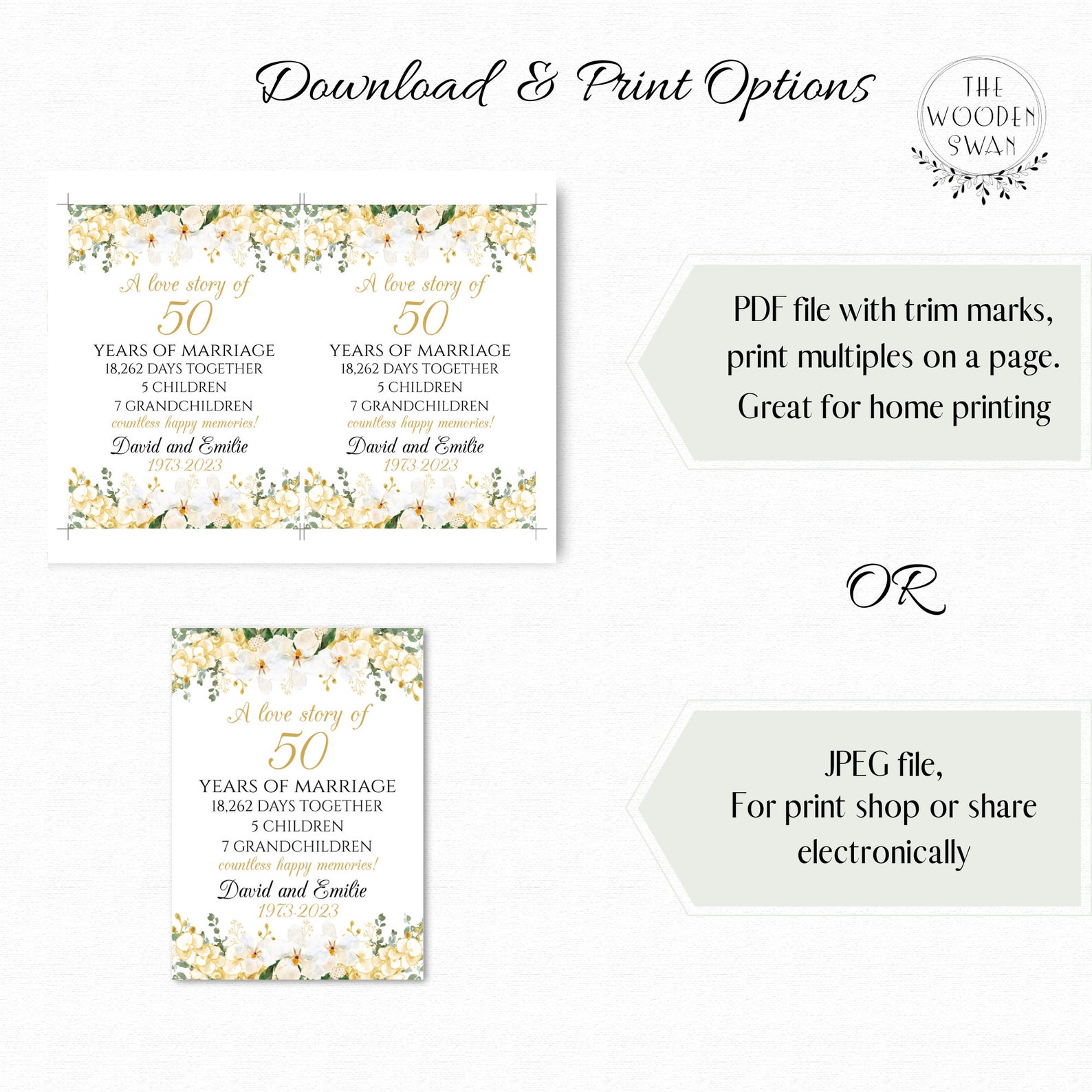 Printable Table Sign Template, 50th Wedding Anniversary, Modern Floral ...