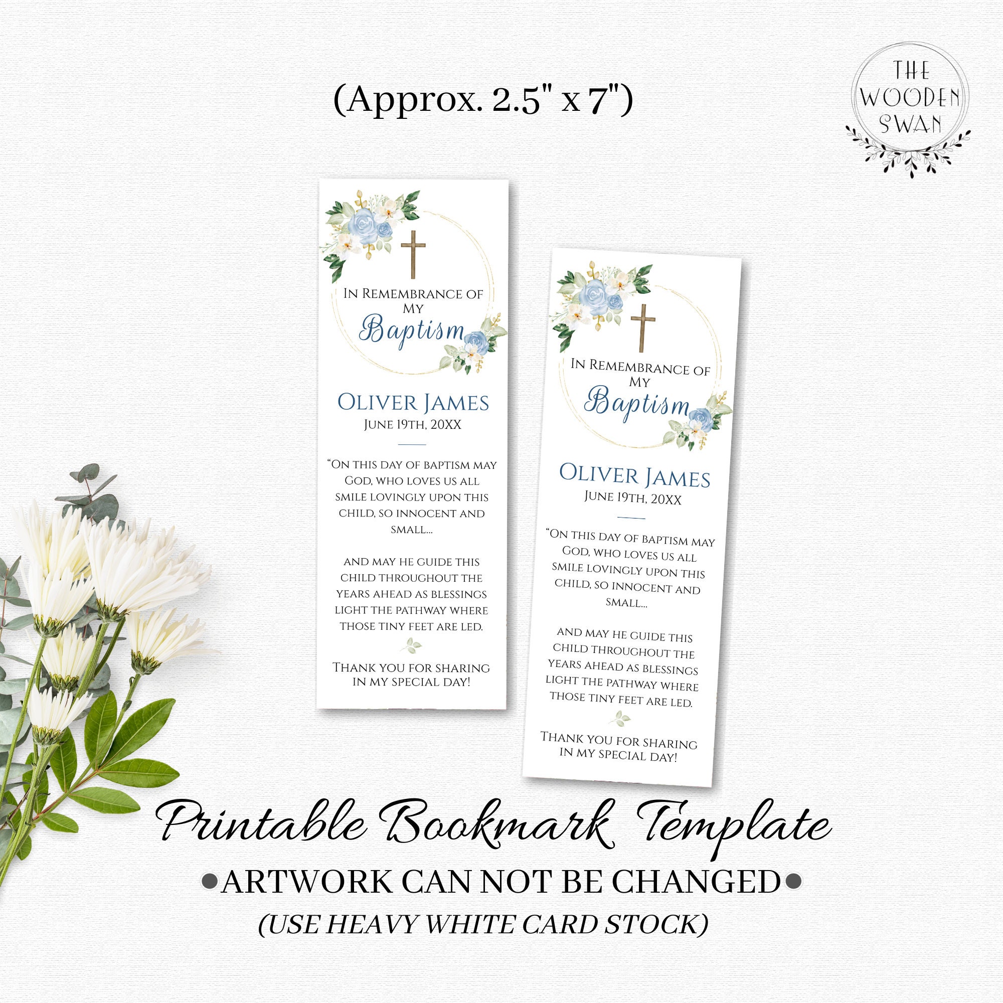 Printable Baptism Bookmark Template Printable Bookmark - Etsy
