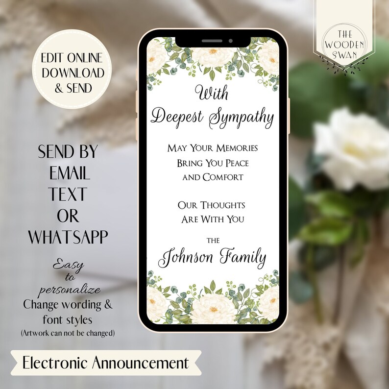 Electronic Sympathy Card Template, Digital Ecard, Condolences Card ...
