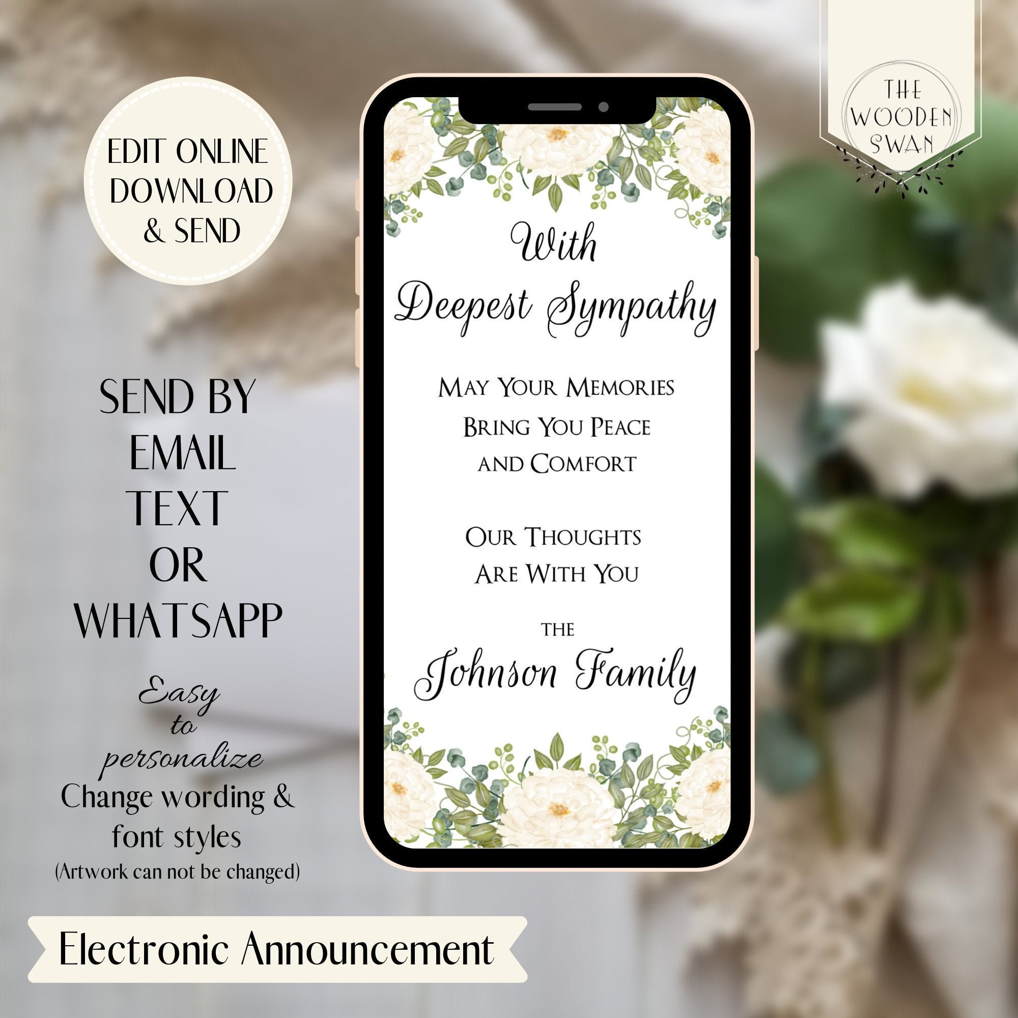 Electronic Sympathy Card Template, Digital Ecard, Condolences Card ...