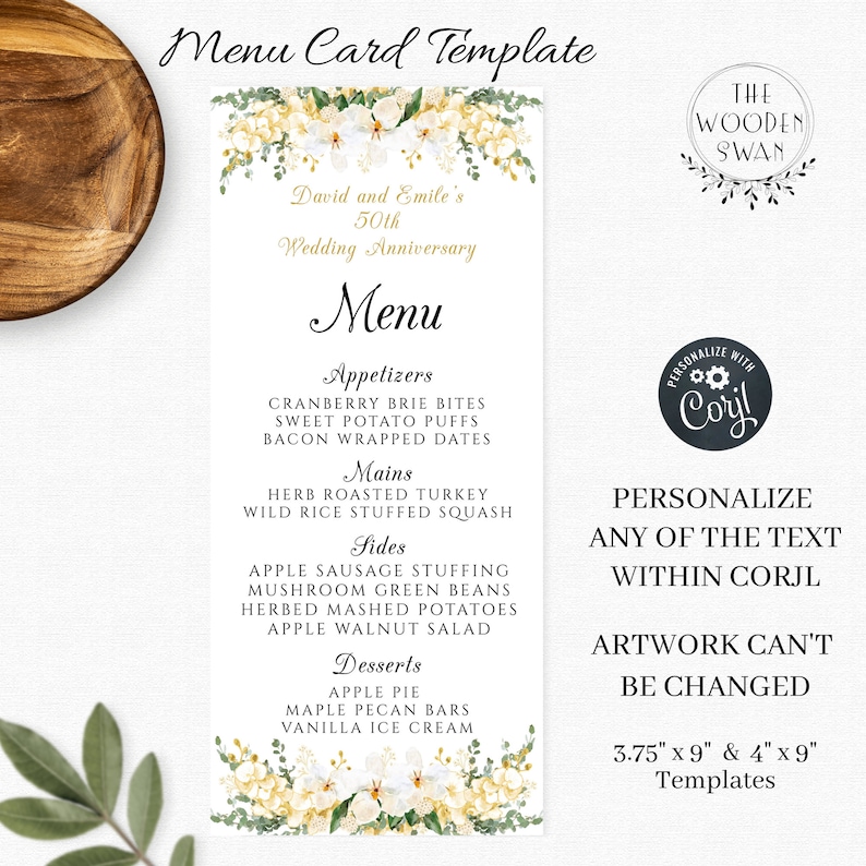 Printable Anniversary Dinner Party Menu Template, 50th Anniversary, Any ...