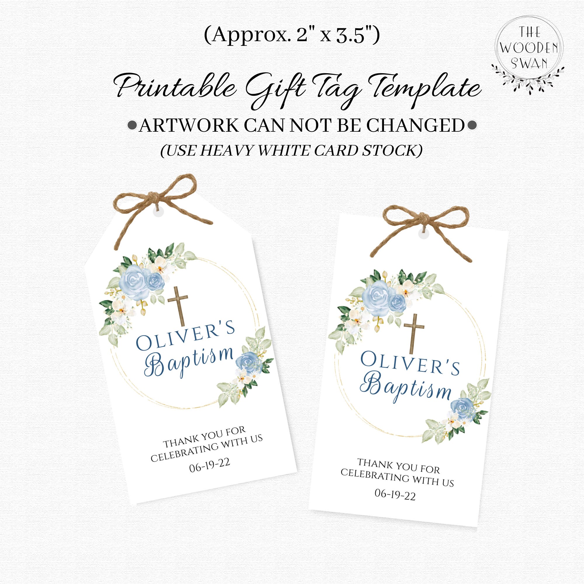 Printable Baptism Favor Tag Template, Christening Keepsake, Gift Tag ...