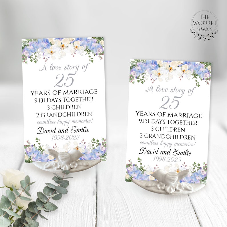 Printable Table Sign Template, 25th Wedding Anniversary, Modern Floral ...