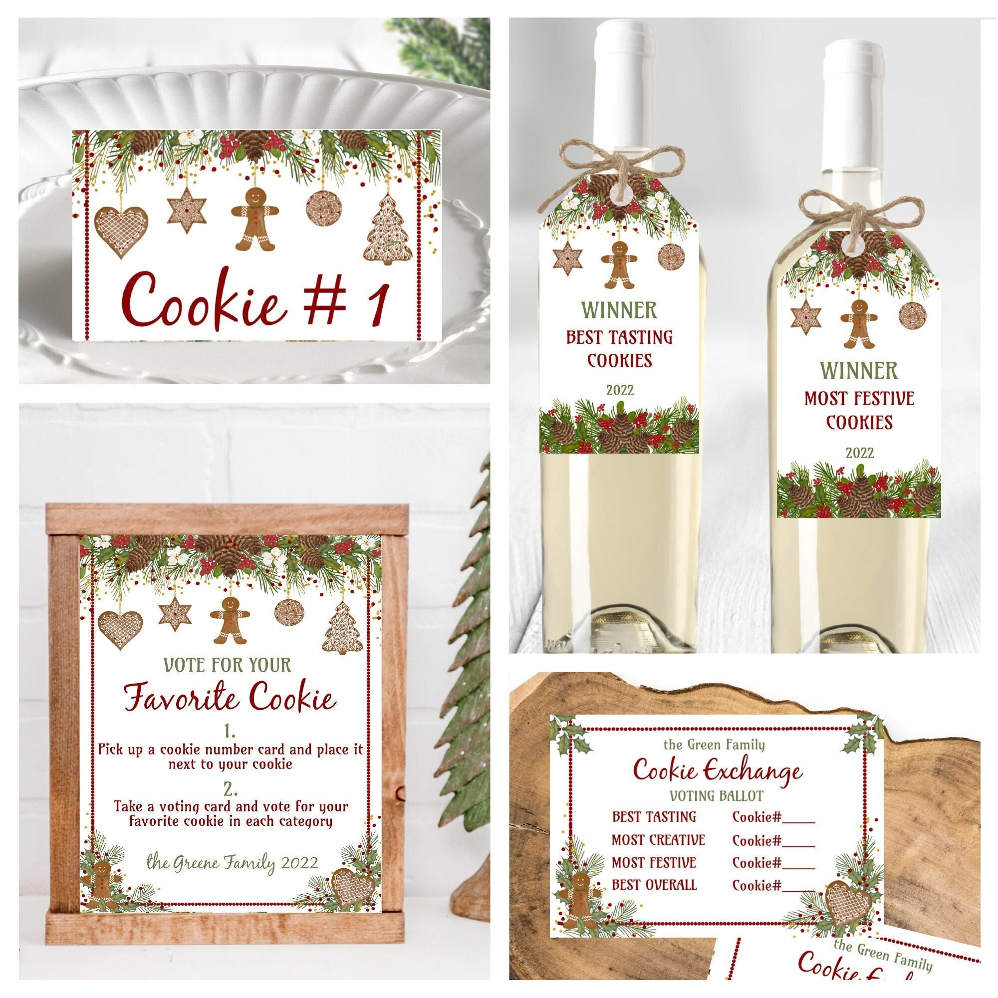 Printable Christmas Cookie Exchange Pack, DIY Templates, Cookie Swap ...