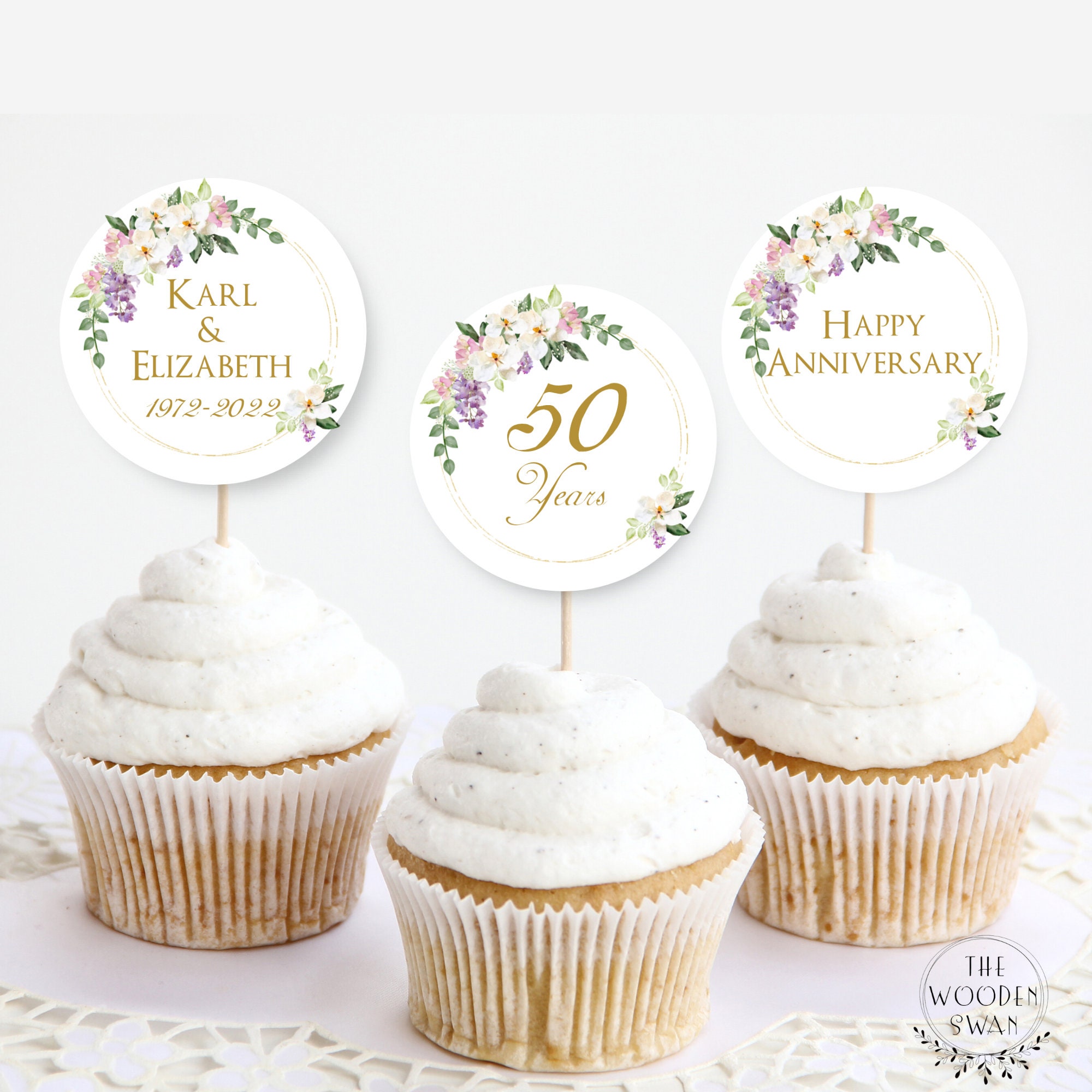 Printable 50th Anniversary Cupcake Toppers Template, Round Gift Tags ...