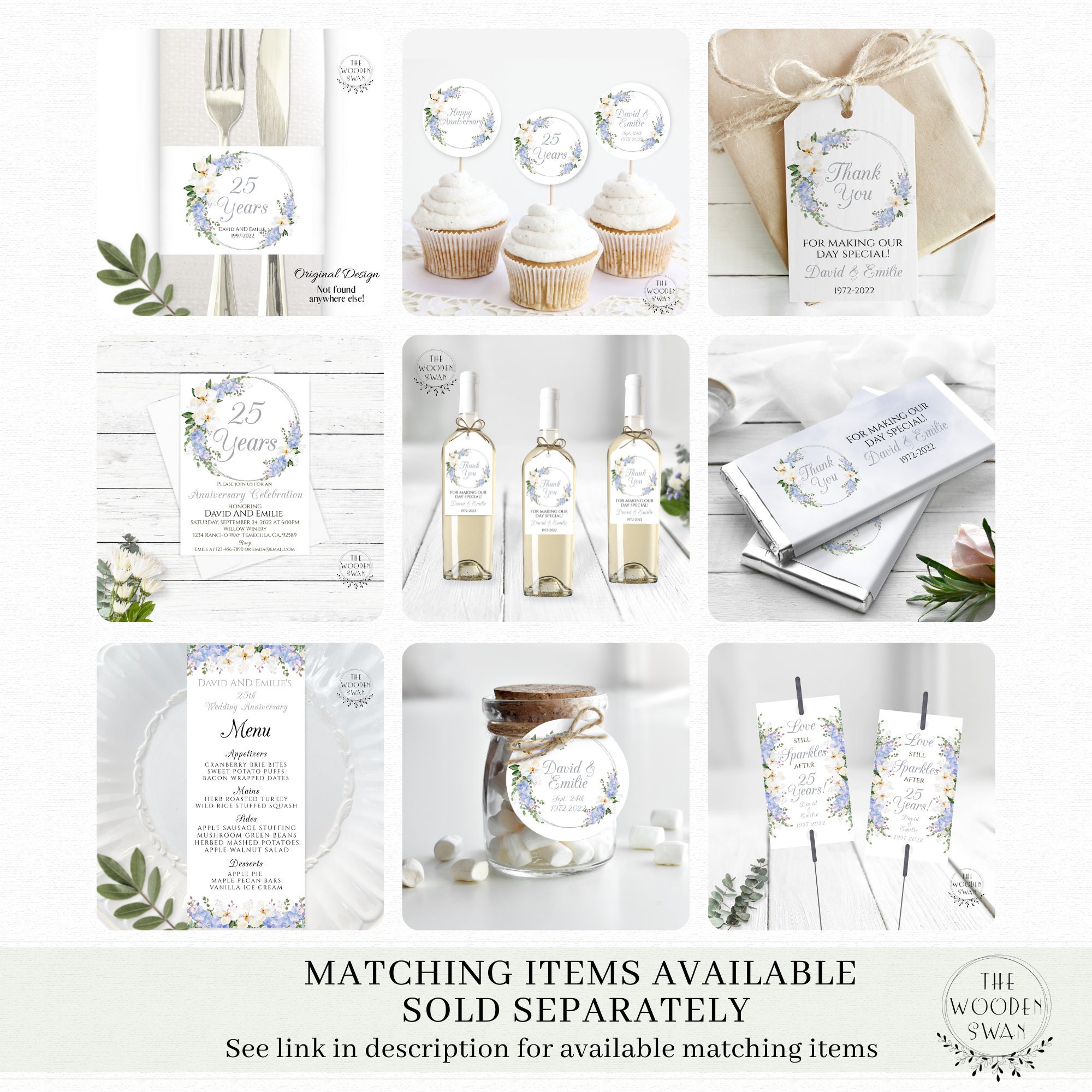 Printable Table Sign Template, 25th Wedding Anniversary, Modern Floral ...