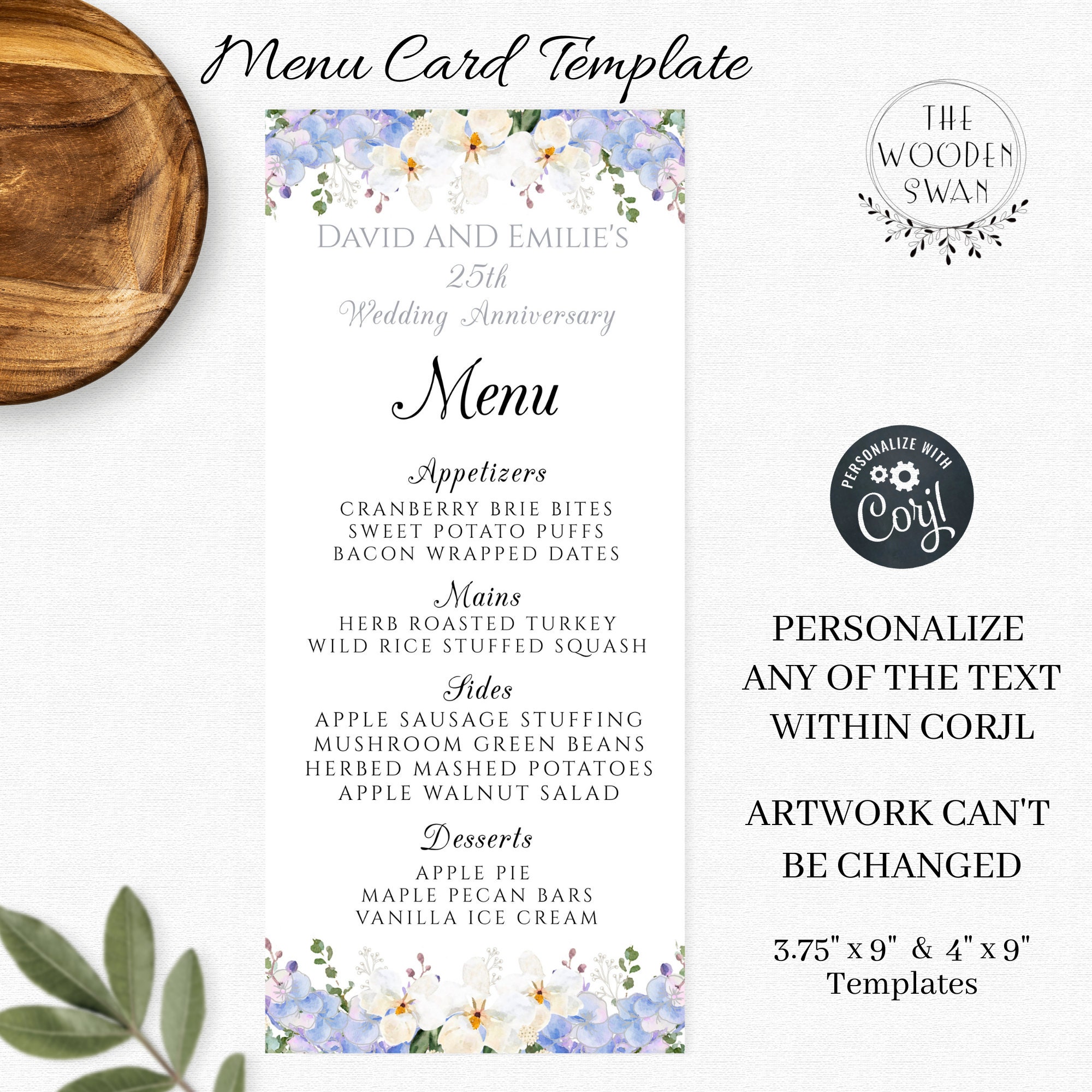Printable Anniversary Dinner Party Menu Template, 25th Anniversary, Any ...