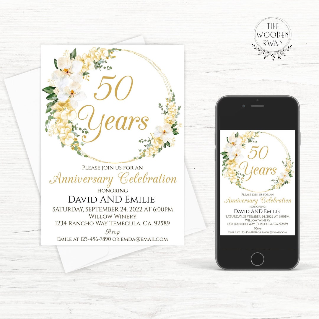 Printable Anniversary Invitation Template, Golden Anniversary, 25, 50 ...