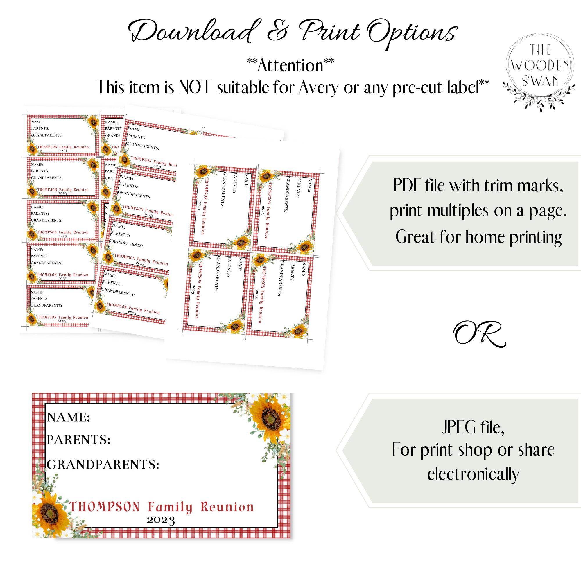 Family Reunion Name Tag Template, Party Name Tags, Family Celebration, Sunflowers, Family ...