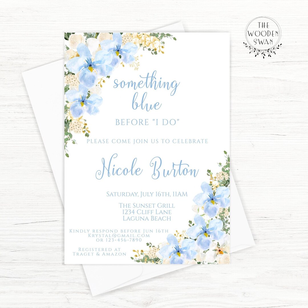 Printable Cottagecore Bridal Shower Invitation Template, Something Blue ...