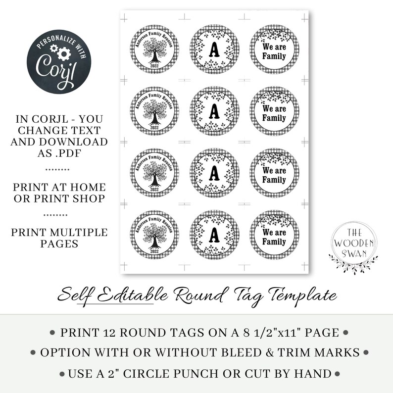 Family Reunion Cupcake Topper Template, Round Gift Tags, Family Reunion ...