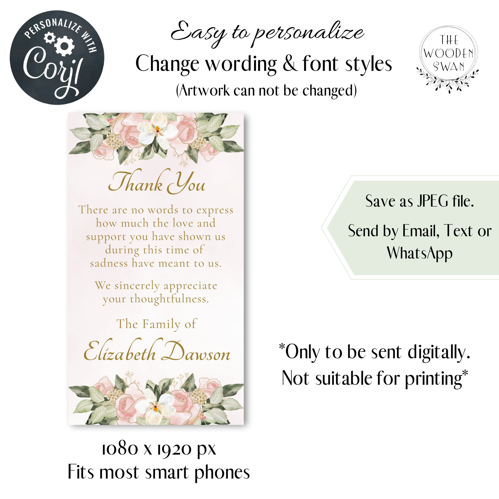 Electronic Thank You Card Template, Digital Ecard, Digital Thank You ...