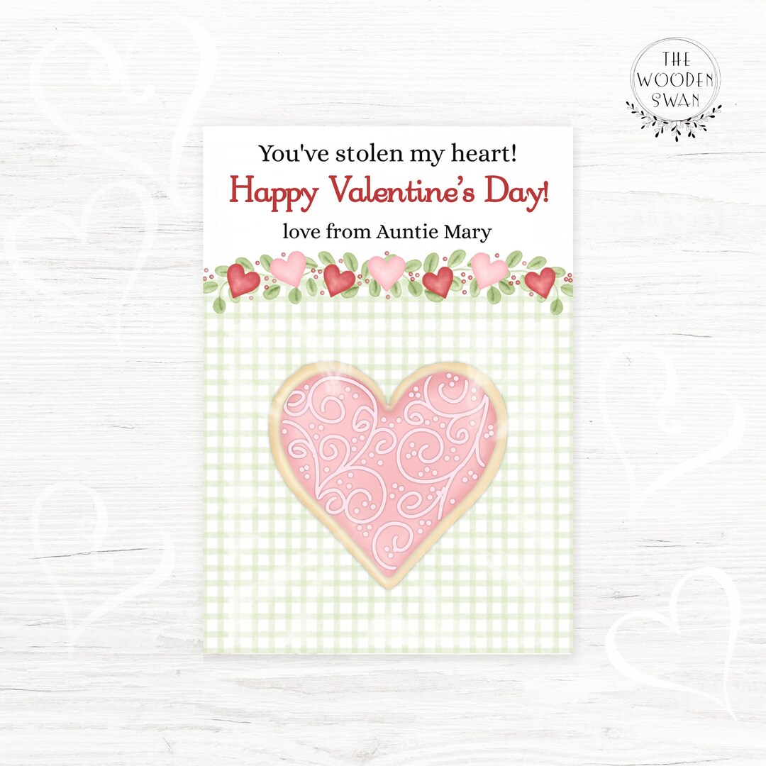 Printable Valentine Cookie Card Template, Floral Hearts Packaging Card ...